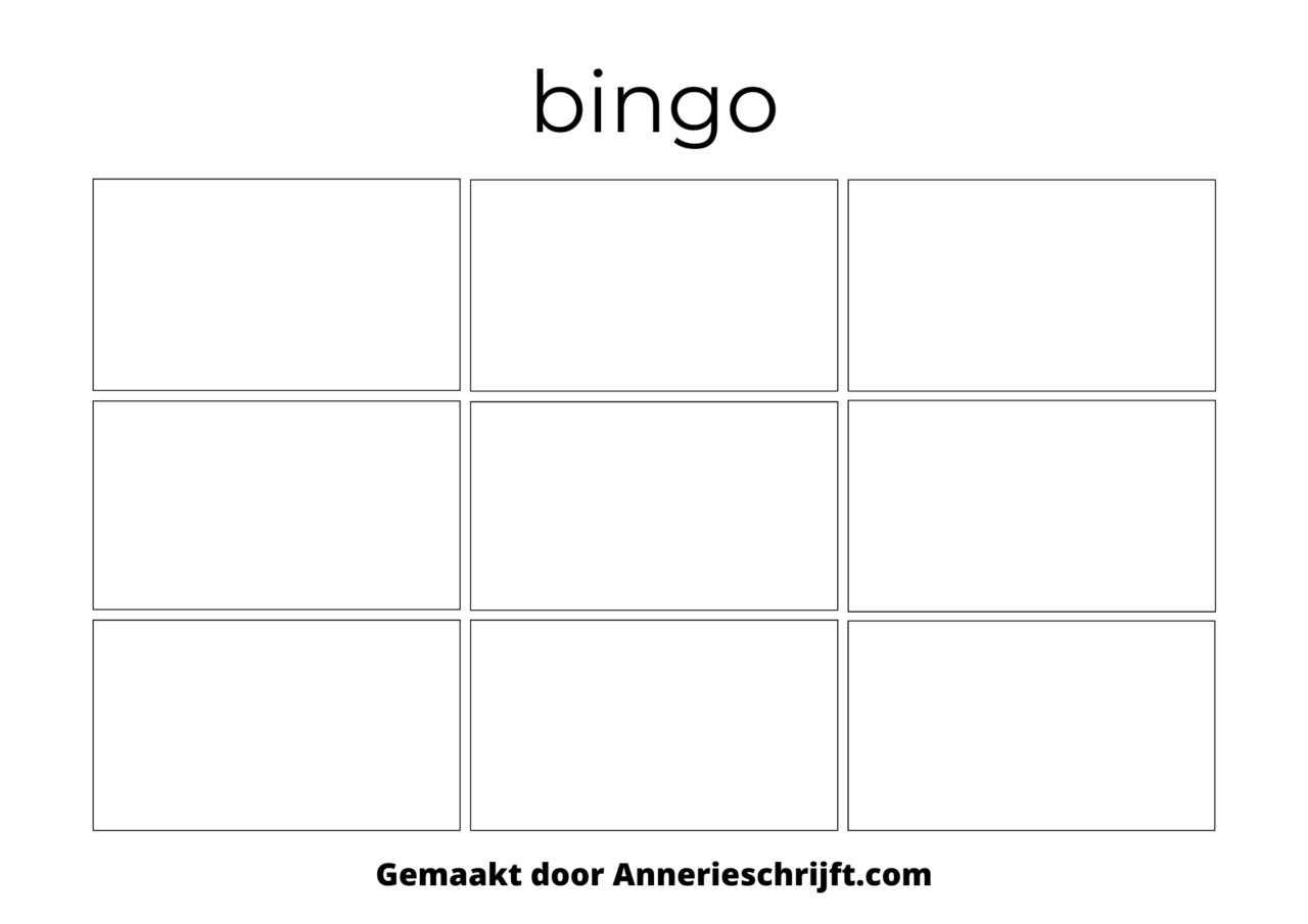 Lege bingokaart - Annerie Schrijft