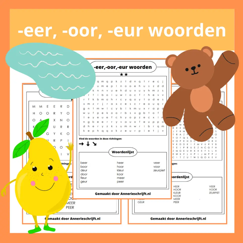 -eer, -oor, -eur woordzoeker - Annerie Schrijft